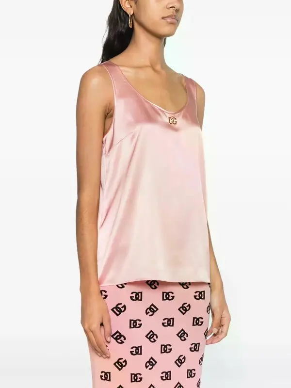 Dolce & Gabbana Satin Top With Logo Plaque - Pink