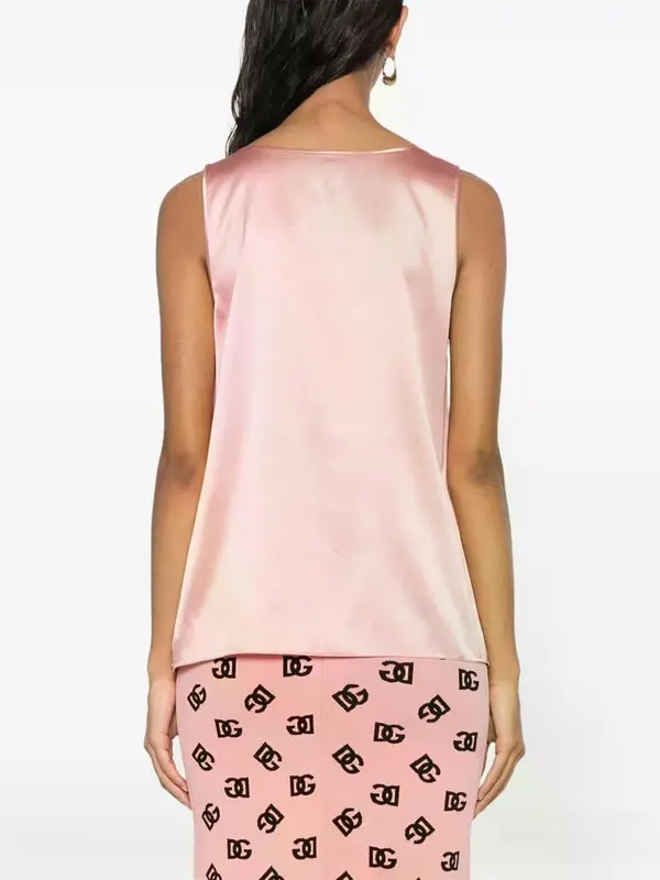 Dolce & Gabbana Satin Top With Logo Plaque - Pink