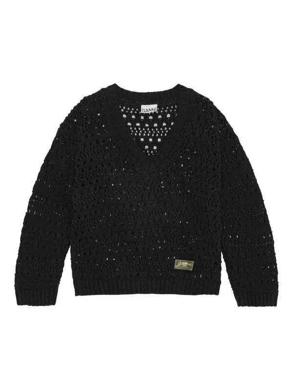 GANNI Open-knit V-neck Sweater
