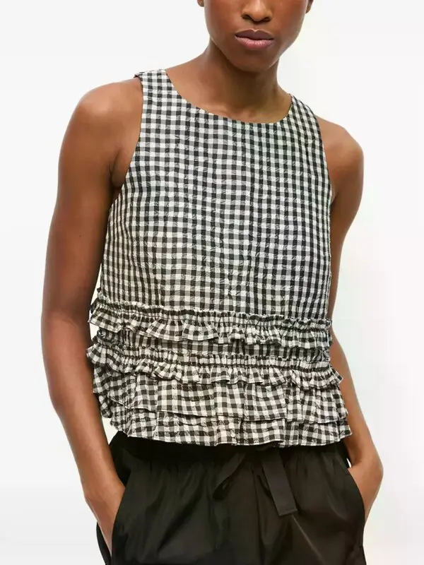 GANNI Check-print Ruffled Top