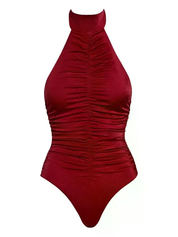 NOIRE SWIMWEAR Halterneck Ruched Swimsuit - Red