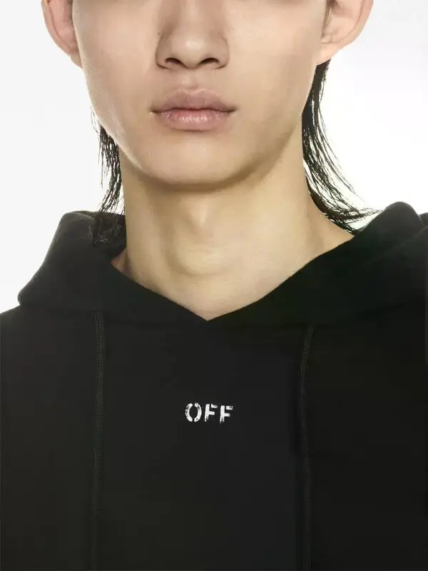 Off-White Off Stamp Cotton Hoodie - Black
