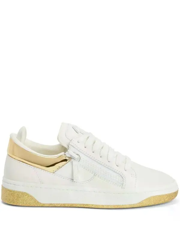 GIUSEPPE ZANOTTI White And Gold-tone Leather Sneakers - Neutrals