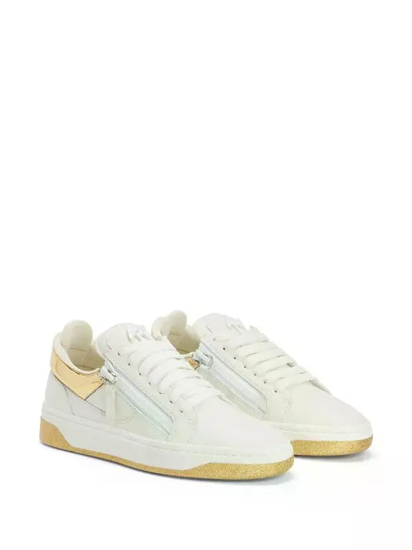 GIUSEPPE ZANOTTI White And Gold-tone Leather Sneakers - Neutrals