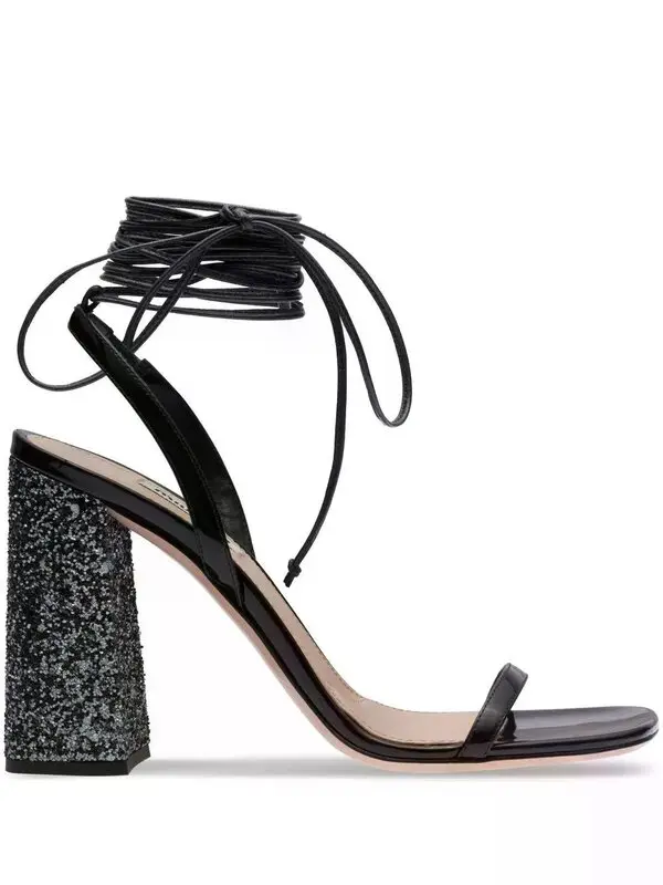 Miu Miu Glitter Block Heel Lace-up Sandals