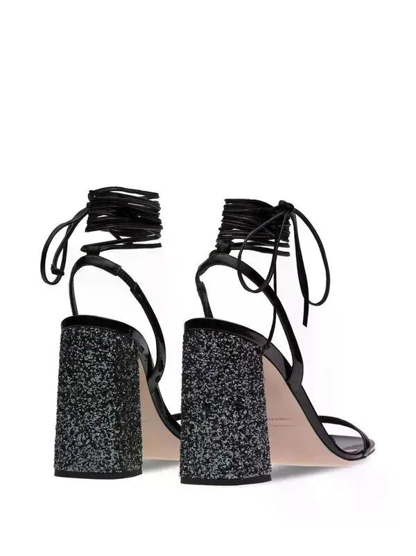 Miu Miu Glitter Block Heel Lace-up Sandals