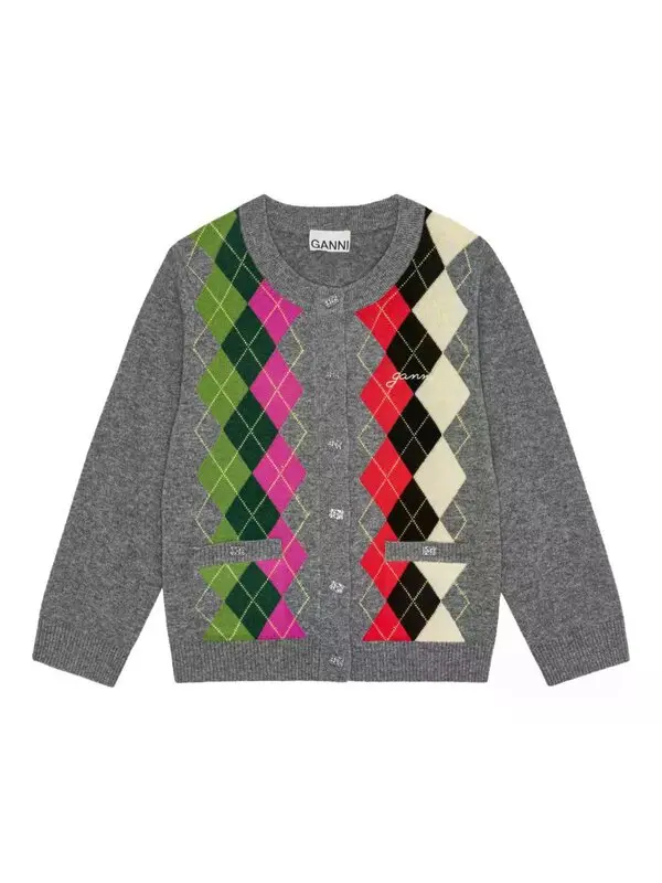 GANNI Argyle-pattern Cardigan - Grey