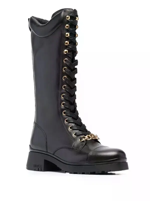 Liu Jo Nancy Lace-up Leather Boots With Chain Detailing