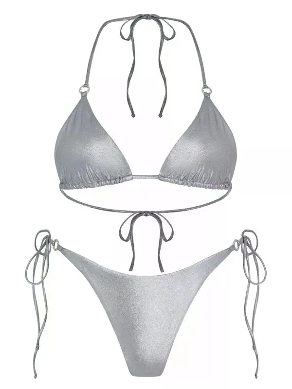 LET'S SWIM Metallic Bikini Bottoms - Silver