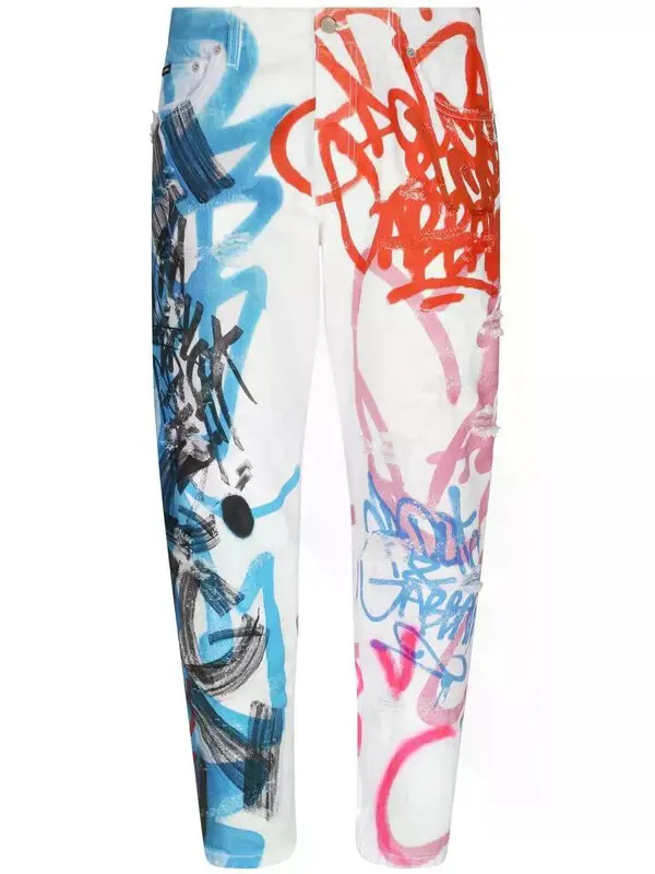 Dolce & Gabbana Graffiti-print Straight Leg Jeans - Blue