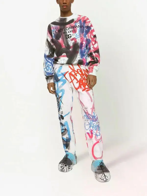 Dolce & Gabbana Graffiti-print Straight Leg Jeans