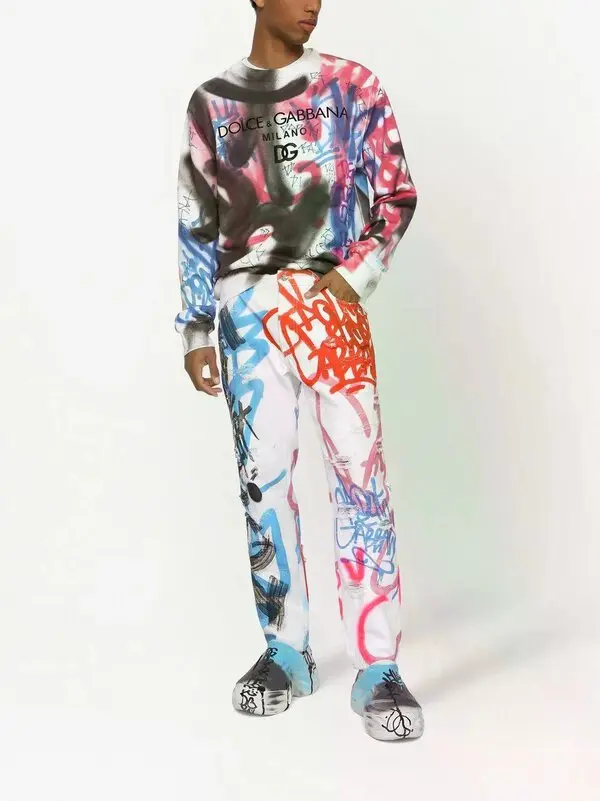 Dolce & Gabbana Graffiti-print Straight Leg Jeans