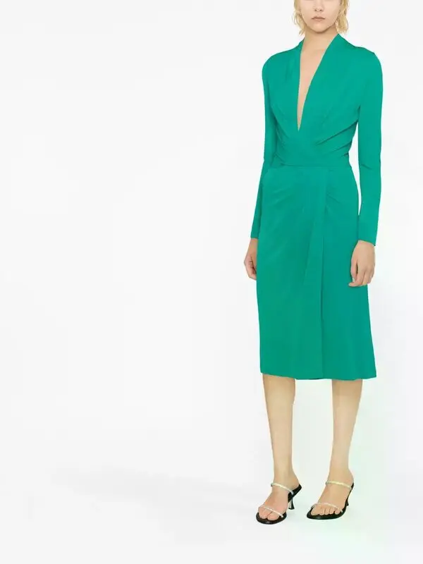 Alberta Ferretti Twisted-front Long-sleeved Midi Dress