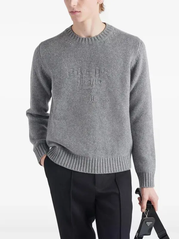 Prada Logo-embroidered Sweater - Grey