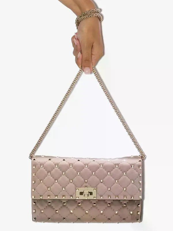Valentino Garavani Rockstud Spike Quilted Lambskin Nappa Crossbody Bag - Neutrals