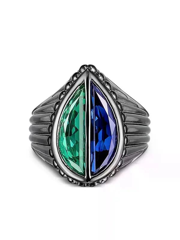 ANABELA CHAN 18kt Black Gold Emerald Pear Signet Ring - Blue
