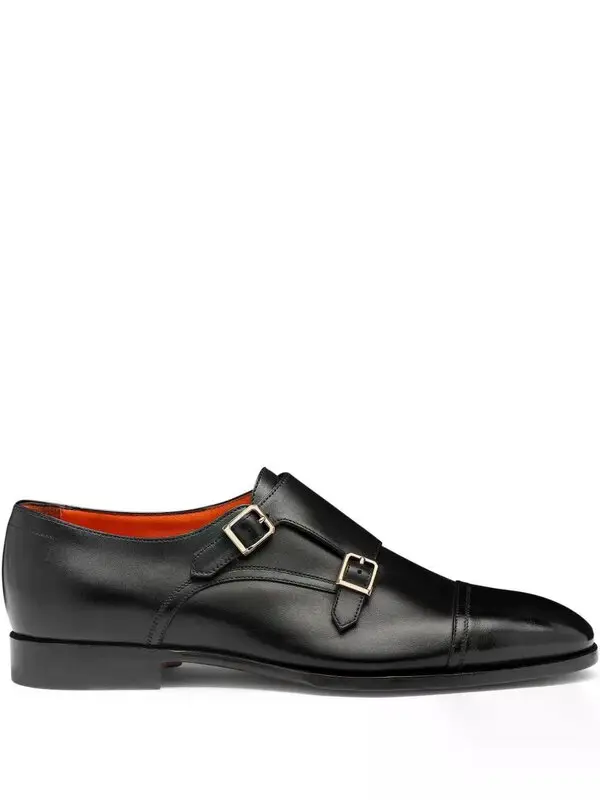 Santoni Leather Monk Shoes - Black