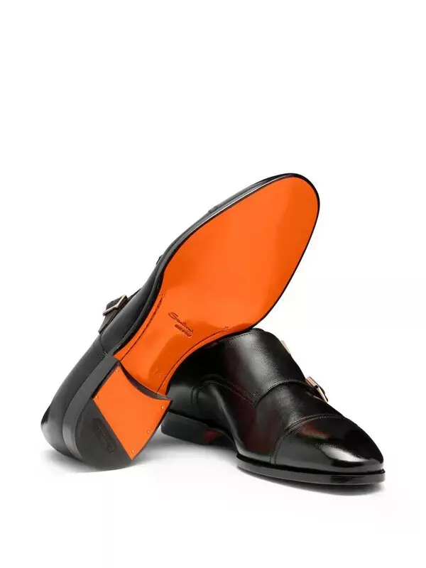 Santoni Leather Monk Shoes - Black