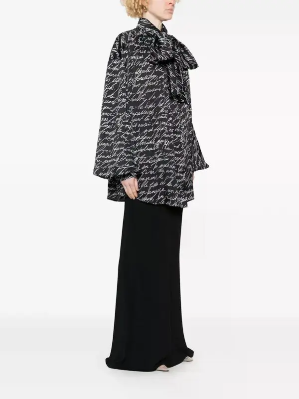 Balmain Printed Pussy Bow Blouse - Black