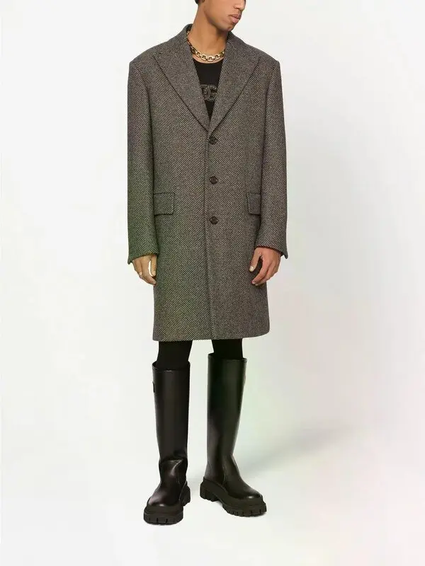 Dolce & Gabbana Herringbone-pattern Single-breasted Coat