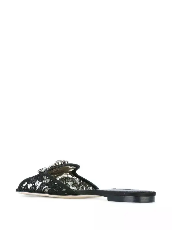 Dolce & Gabbana Bianca Rainbow Lace Brooch-detail Sandals - Black