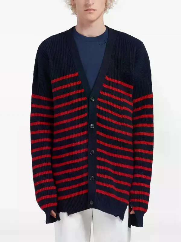 Marni Striped Distressed Virgin Wool Cardigan