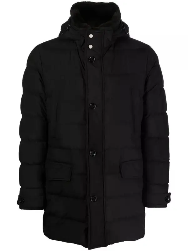 MOORER Shearling-collar Padded Coat - Black