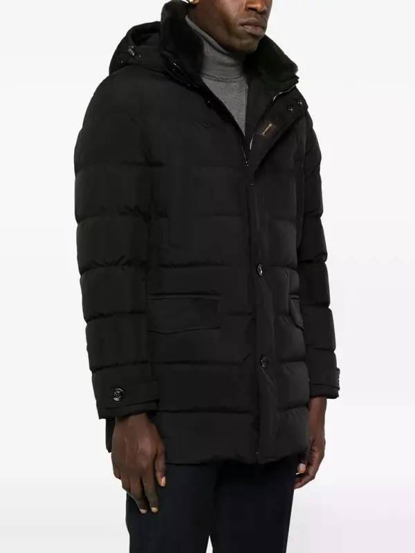 MOORER Shearling-collar Padded Coat - Black