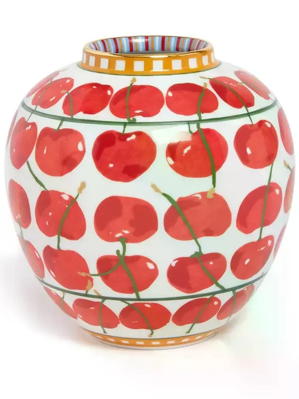 La DoubleJ Cherry-print Vase - White
