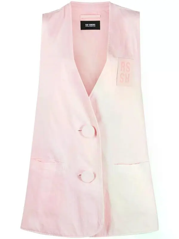 Raf Simons Oversized Denim Gilet With Logo Patches