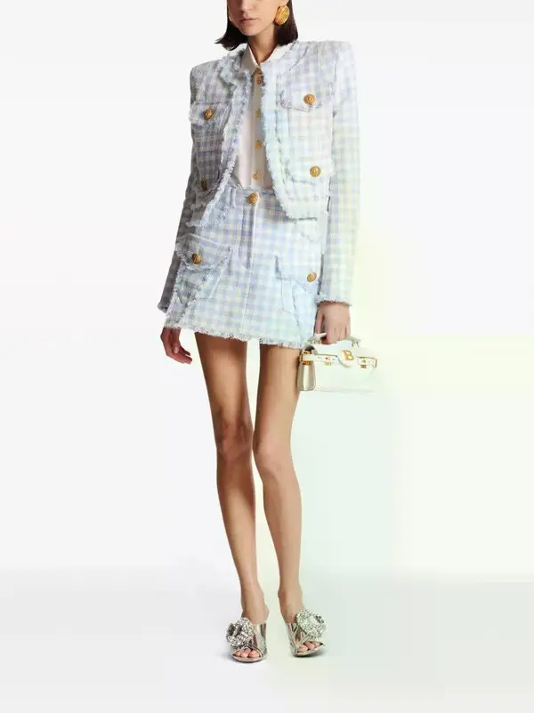 Balmain Gingham-pattern A-line Miniskirt