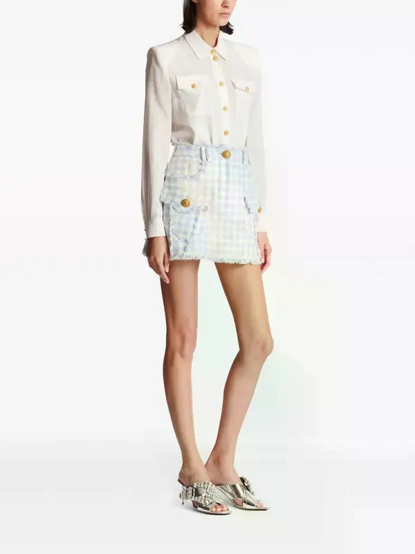 Balmain Gingham-pattern A-line Miniskirt