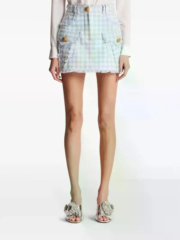 Balmain Gingham-pattern A-line Miniskirt