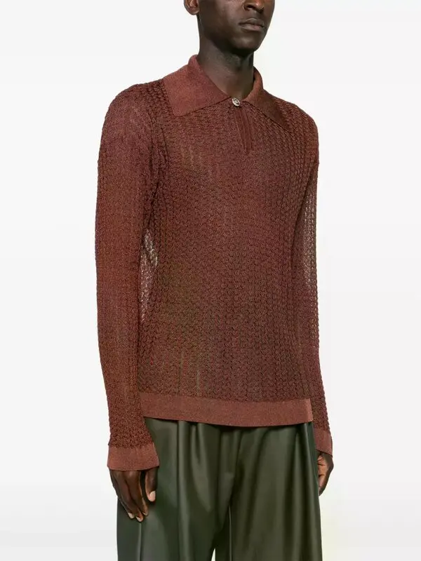 BONSAI Long-sleeve Open-knit Polo Shirt