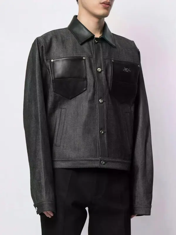 SANKUANZ Leather-trimmed Denim Jacket