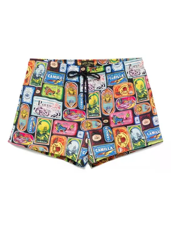 Camilla Sal Do Mar-print Swim Shorts - Black
