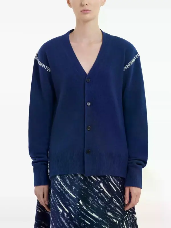 Marni Virgin Wool-cashmere Blend Cardigan With Whipstitch Trim