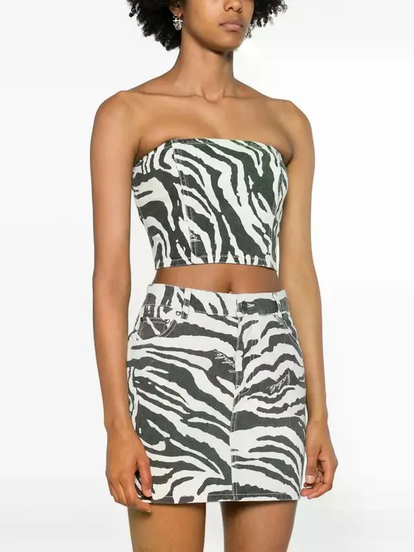 ROTATE BY BIRGER CHRISTENSEN Zebra-print Denim Cropped Top