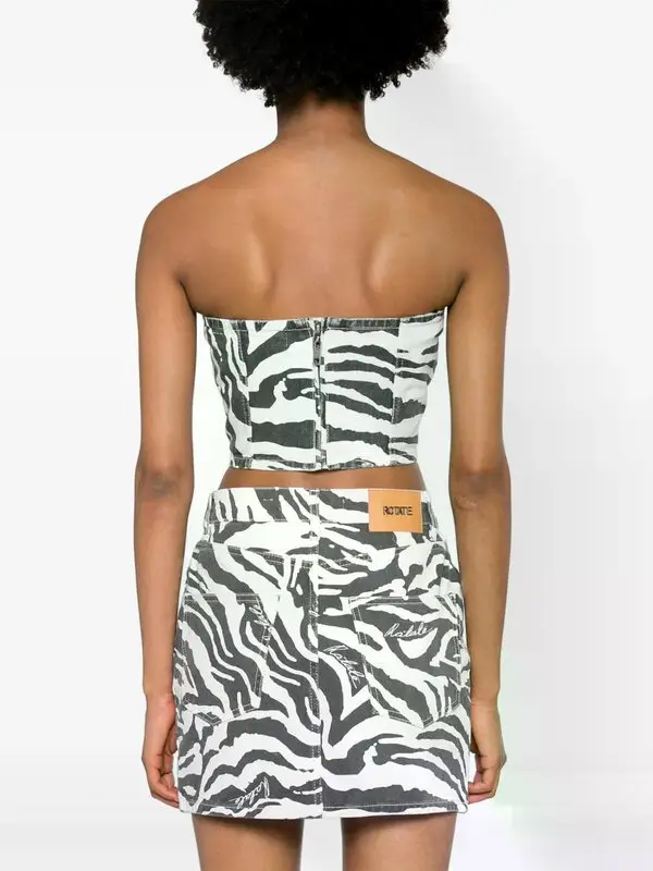 ROTATE BY BIRGER CHRISTENSEN Zebra-print Denim Cropped Top