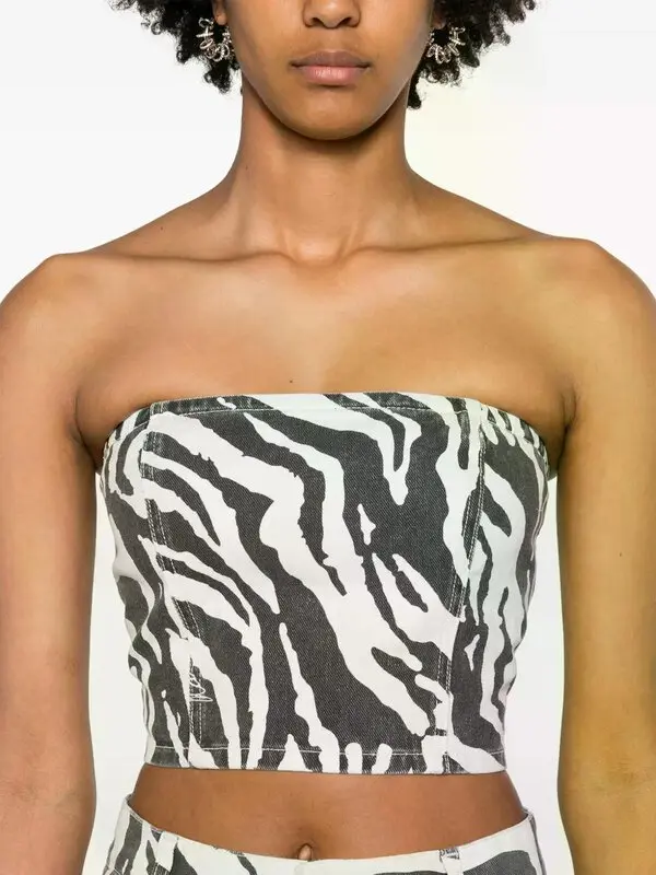 ROTATE BY BIRGER CHRISTENSEN Zebra-print Denim Cropped Top