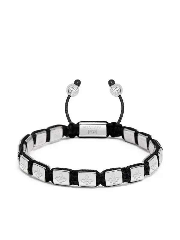 NIALAYA JEWELRY Engraved Beaded Sterling Bracelet - Silver