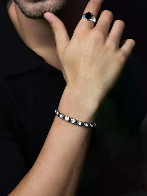 NIALAYA JEWELRY Engraved Beaded Sterling Bracelet