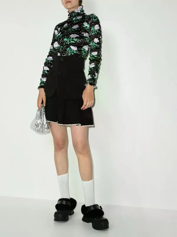 SHUSHU/TONG Pleated Raw-hem Skirt - Black