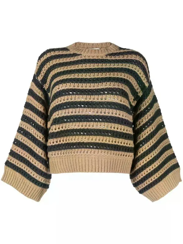 Brunello Cucinelli Striped Crochet Wool-blend Jumper