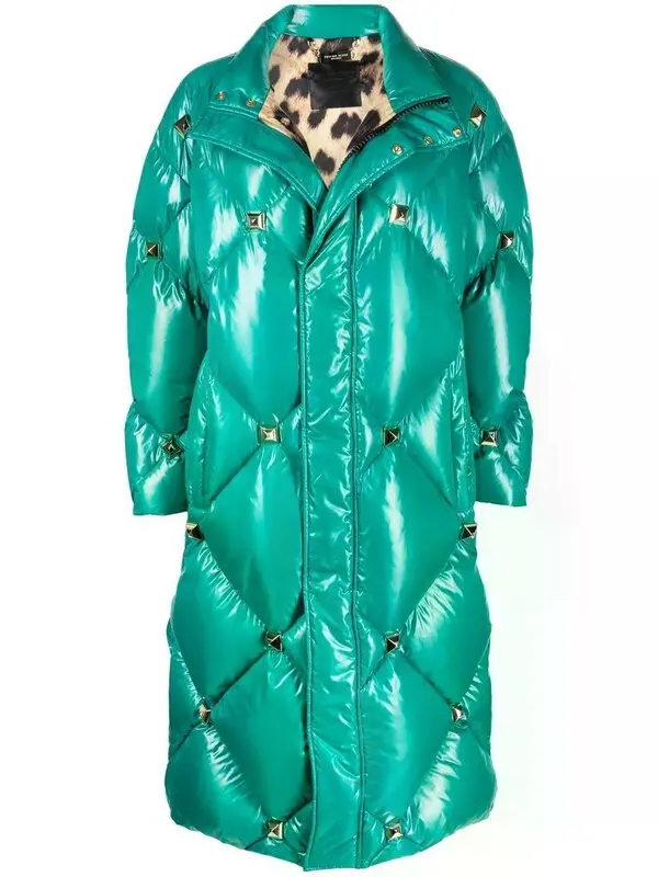 Philipp Plein Quilted Studded Padded Coat - Green