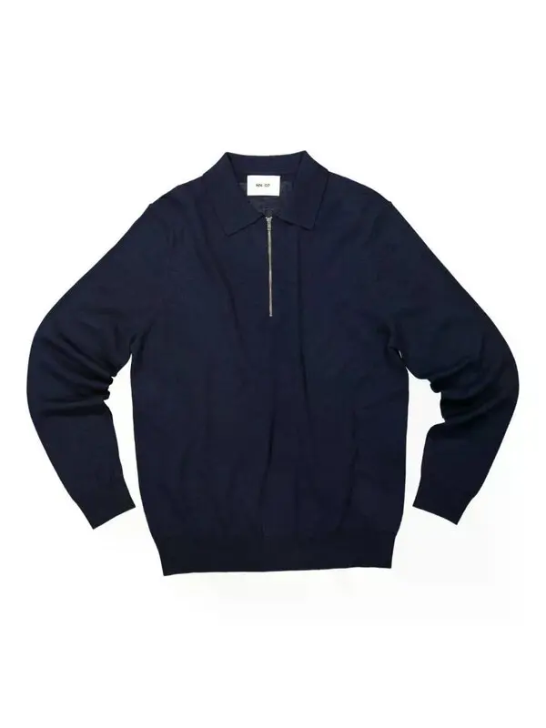 Nn07 Zippered Polo Sweater - Blue