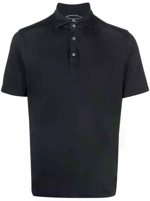 Fedeli Plain Cotton Polo Shirt - Black
