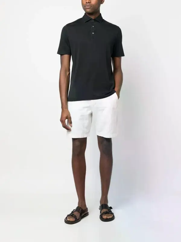 Fedeli Plain Cotton Polo Shirt - Black