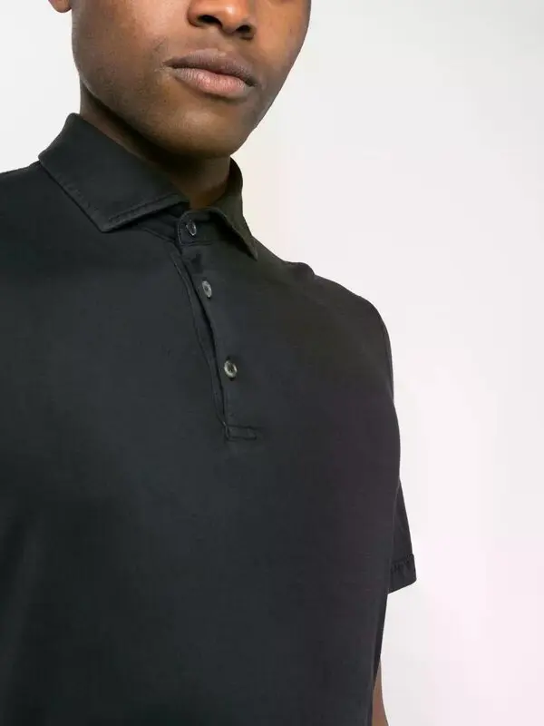 Fedeli Plain Cotton Polo Shirt - Black