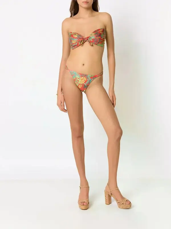 AMIR SLAMA Palm Leaf Print Bandeau Bikini